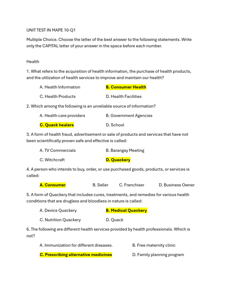 Unit Test Health | PDF