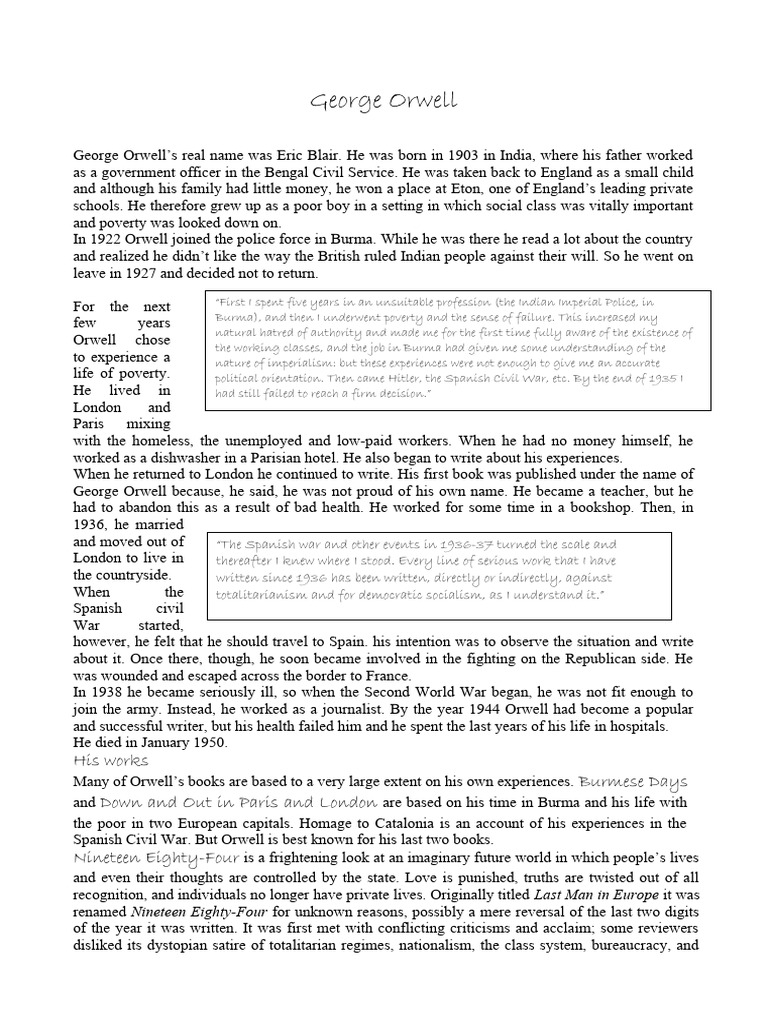 George Orwell Biography | PDF