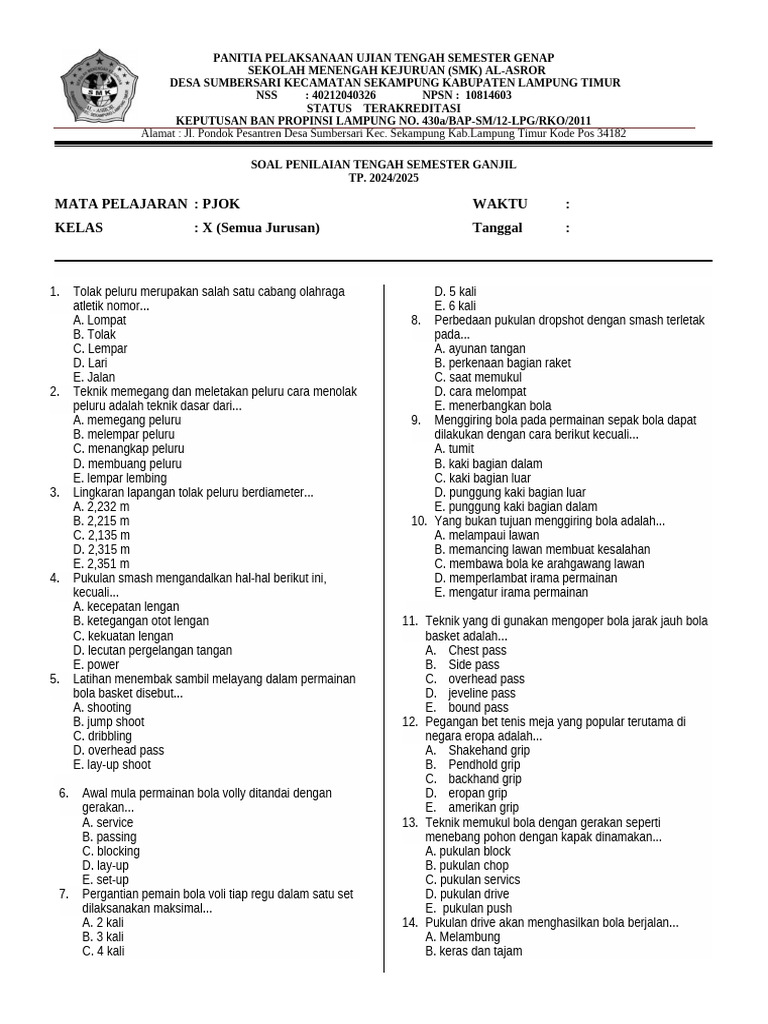 Soal Penjas Kelas 10 Genap | PDF
