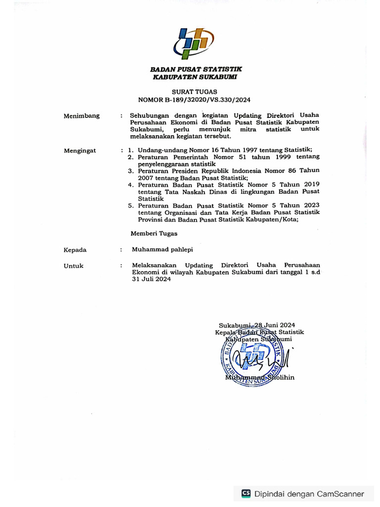 SURAT TUGAS BPS | PDF