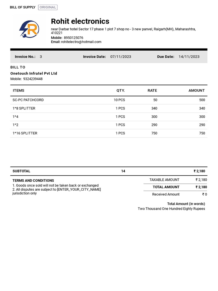Onetouch Infratel PVT LTD Sales Invoice 3 | PDF