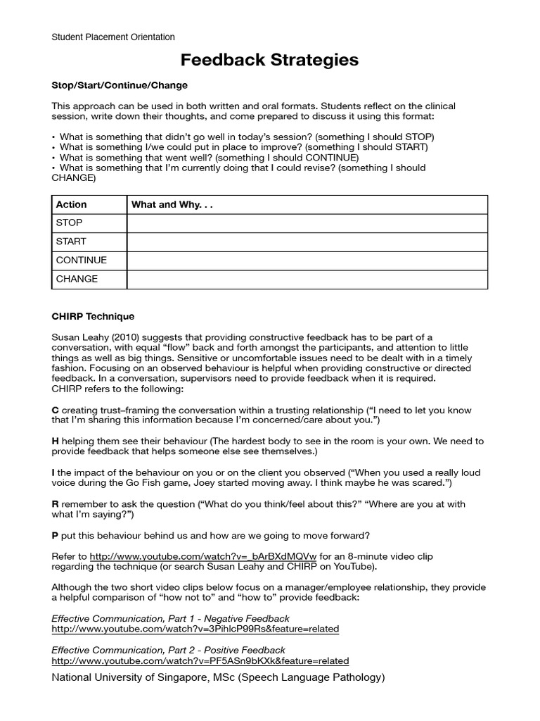 Feedback Strategies Handout | PDF