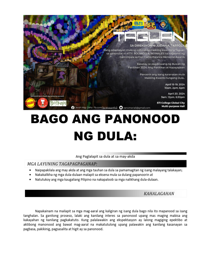 Taguan Audience Guide Before Watching | PDF