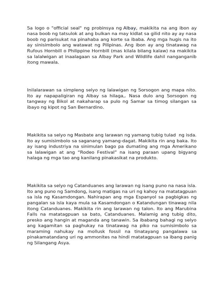 Kahulugan NG Mga Selyo NG Mga Lalawigan NG (Bikol) | PDF