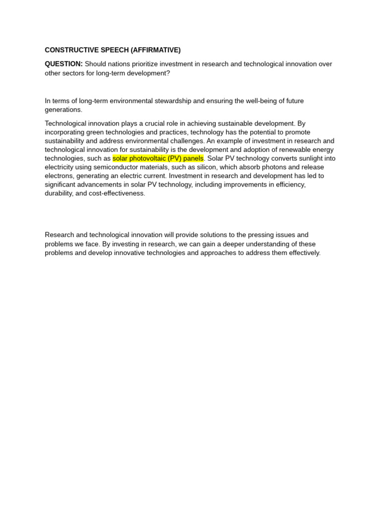 Constructive Speech | PDF