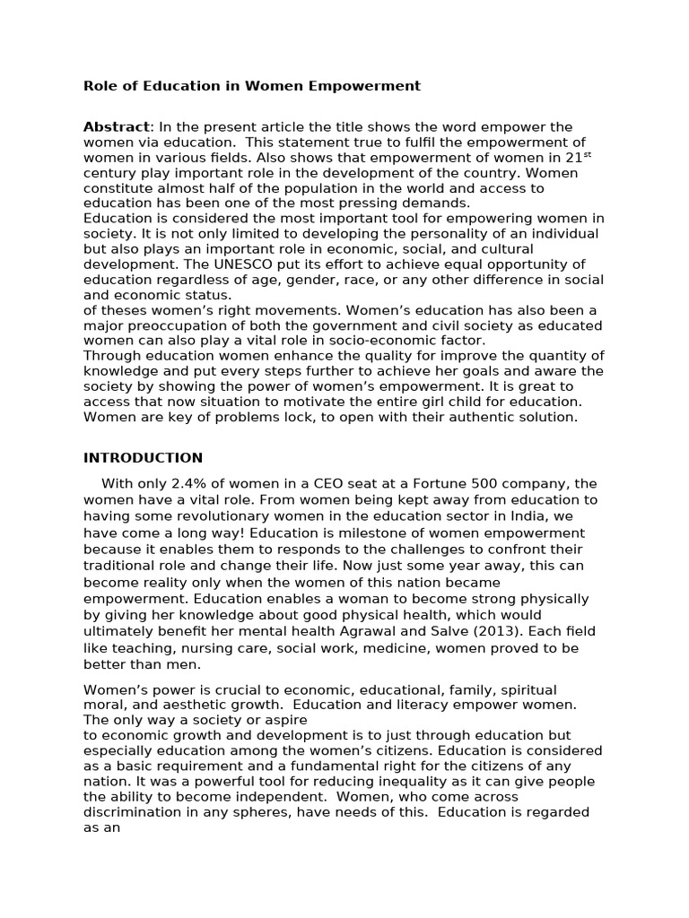 Role of Education in Women Empowerment | PDF