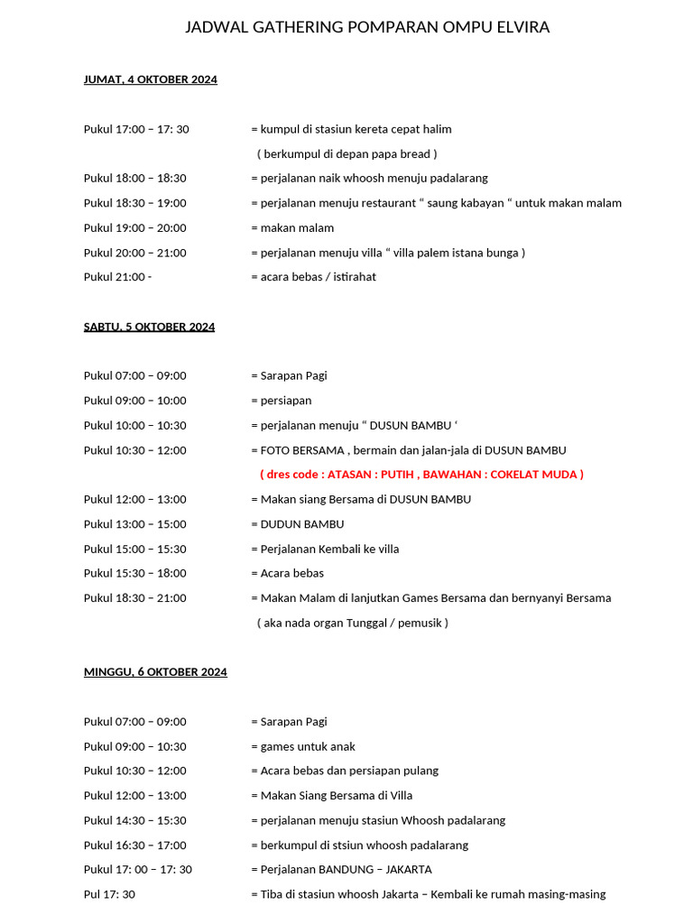 Jadwal Kegiatan Gathering | PDF