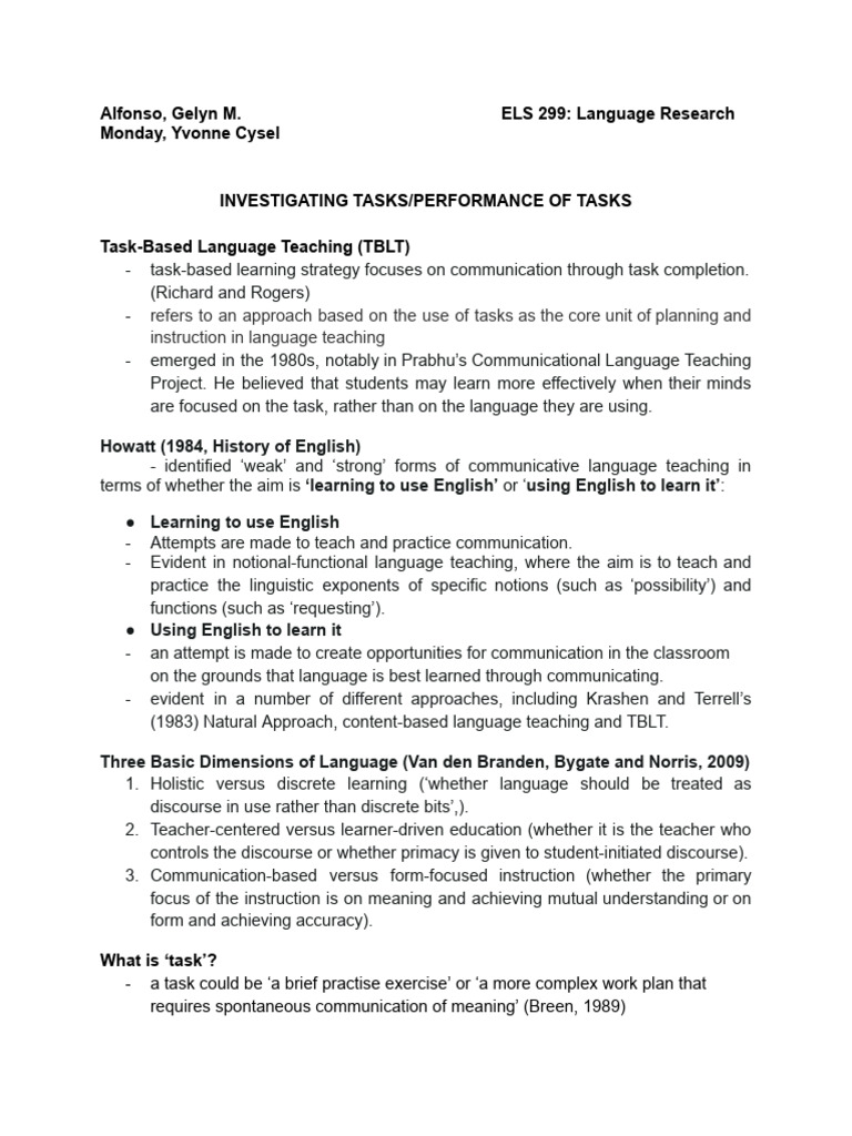 Performance of Tasks | PDF