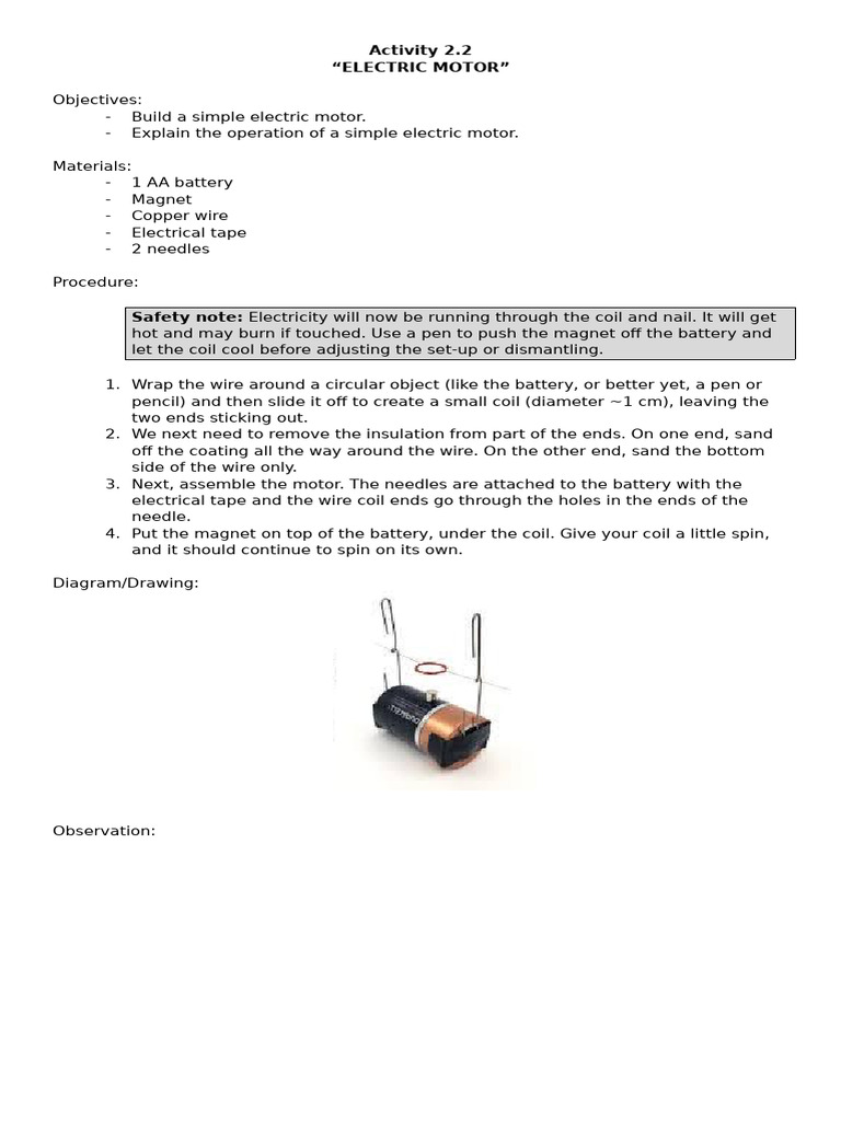 Activity 2.2 Electric Motor | PDF