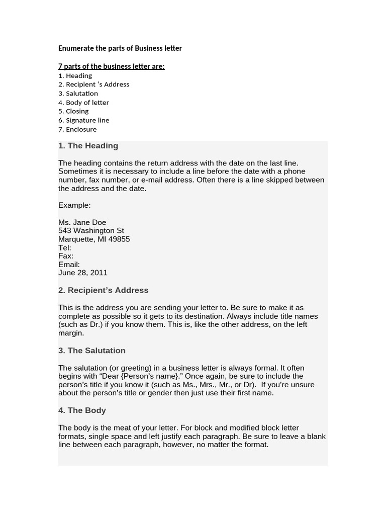 7 Essential Parts of a Business Letter | PDF