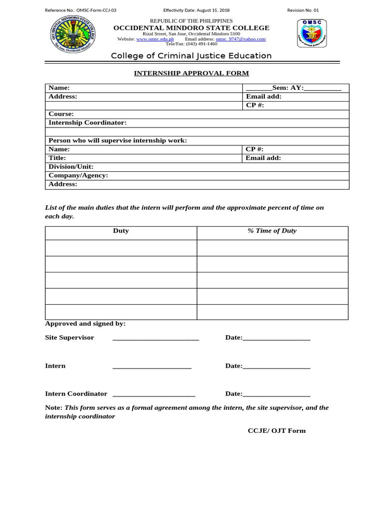 Internship Approval Form Format 7pages | PDF