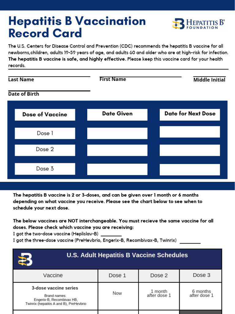 Hepatitis B Vaccine Record Card Note Card 1 | PDF