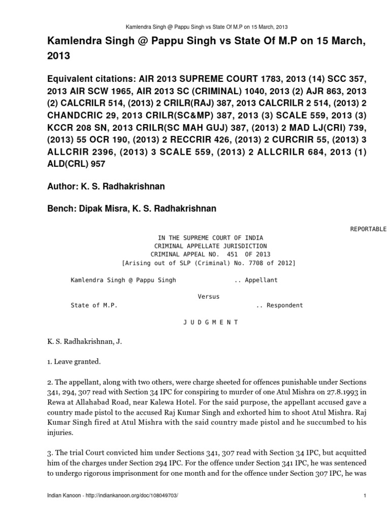 Kamlendra Singh Pappu Singh Vs State of MP | PDF | Appeal | Law