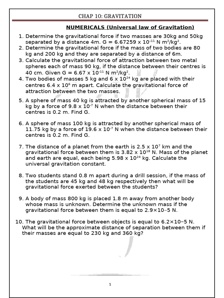 Gravitation Numericals Guide | PDF