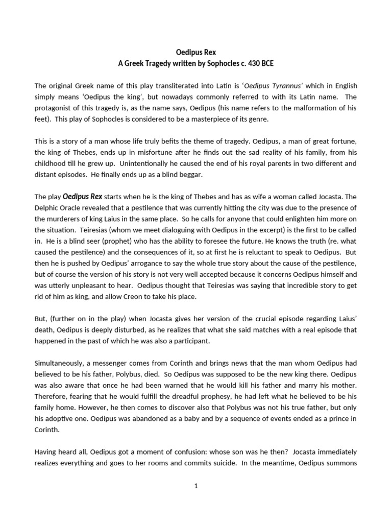 Oedipus Rex: A Tragic Revelation | PDF | Oedipus | Theban Mythology