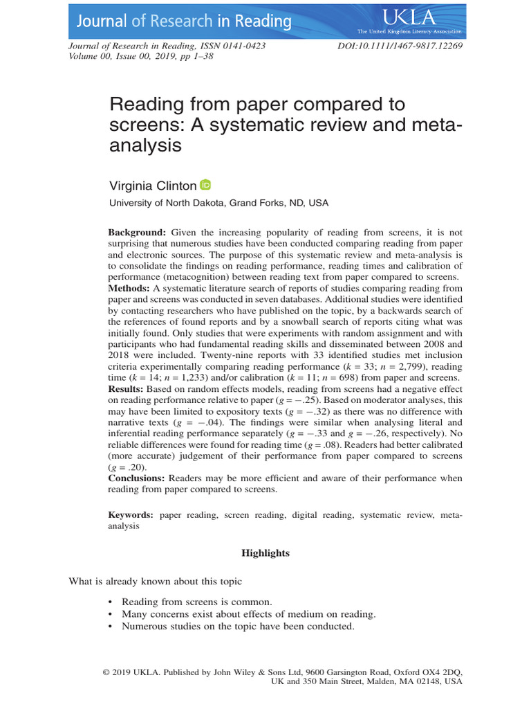 Reading From Paper Compared To Screens | PDF | Multiple Choice | Meta ...