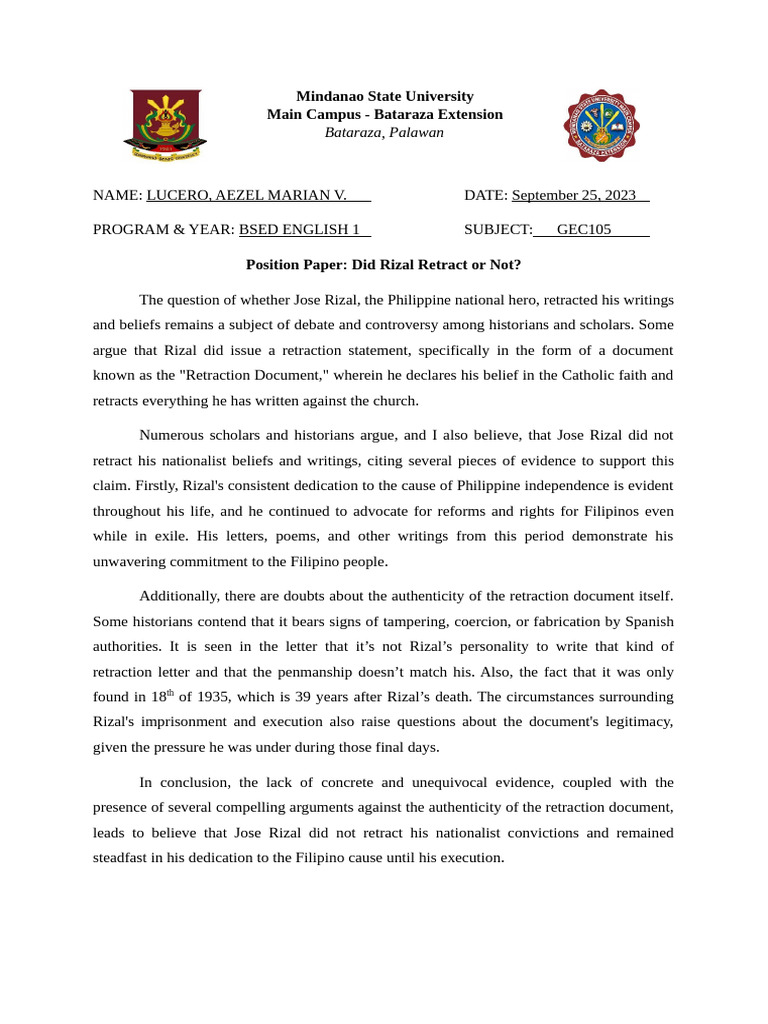 Gec105 Position Paper #2 | PDF