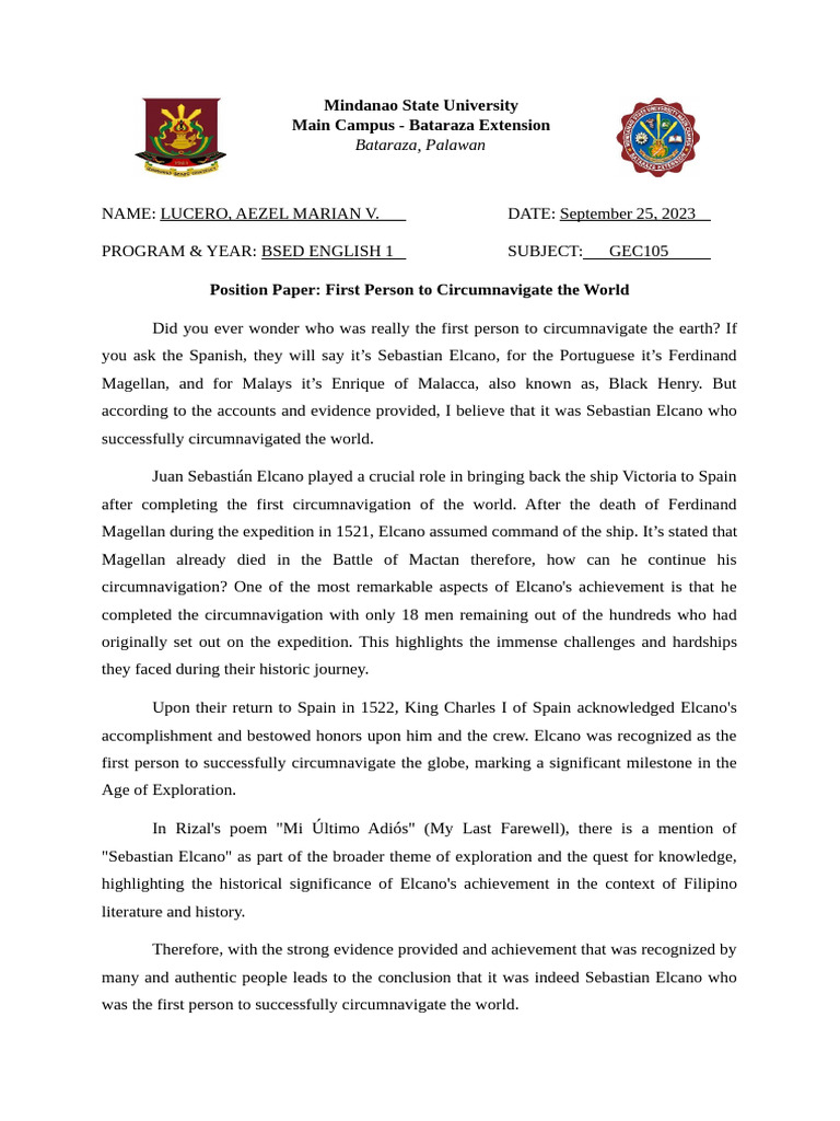 Gec105 Position Paper #3 | PDF | History