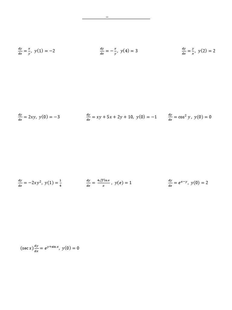 1 Differential Equations Worksheet | PDF