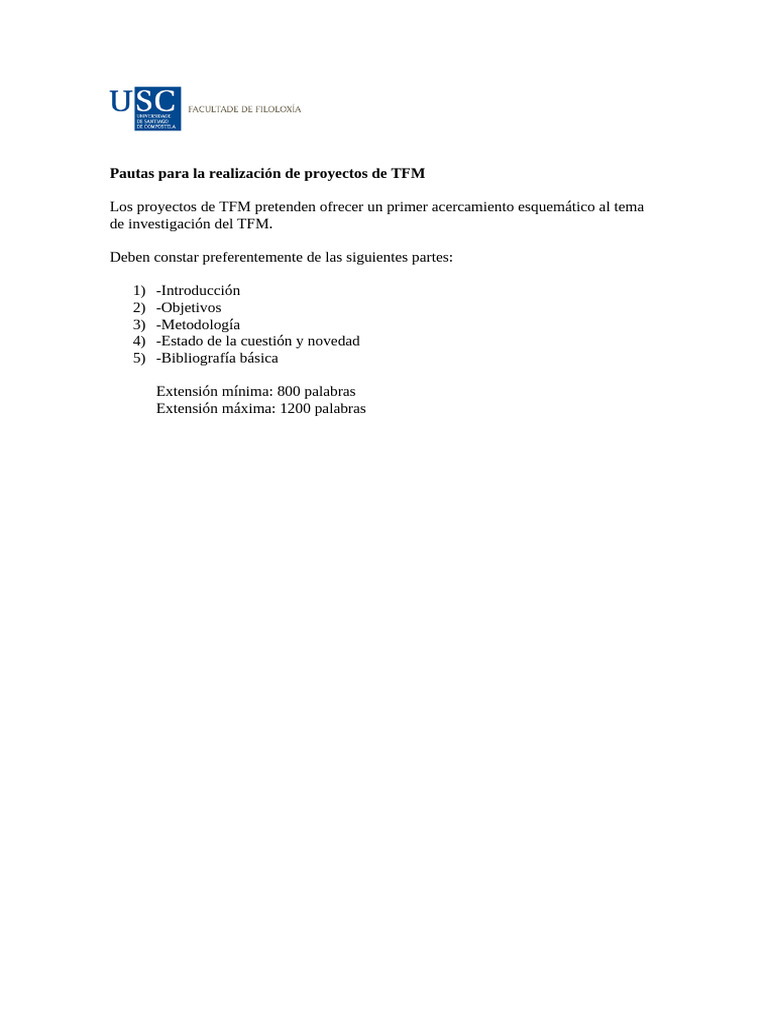 Pautas para La Realizacioã Â N de Proyectos de TFM | PDF