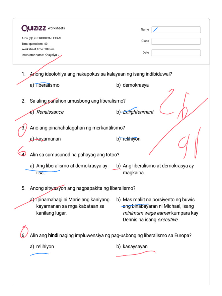 AP 6 (Q1) PERIODICAL EXAM - Quizizz | PDF