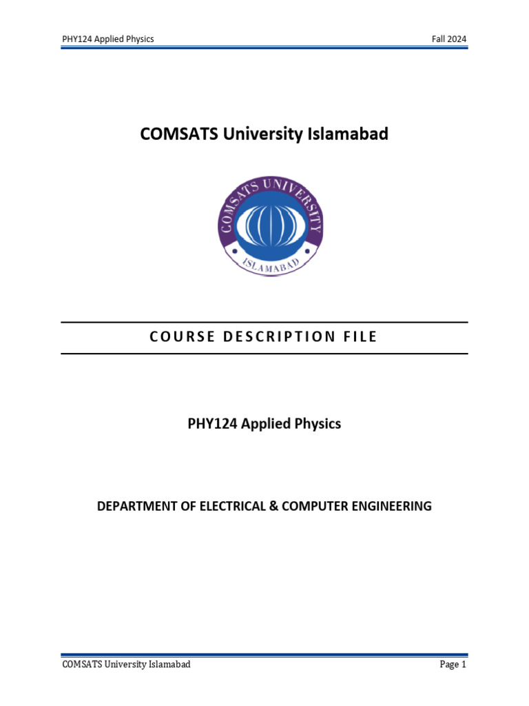 PHY124 Applied Physics Fall 2024 | PDF