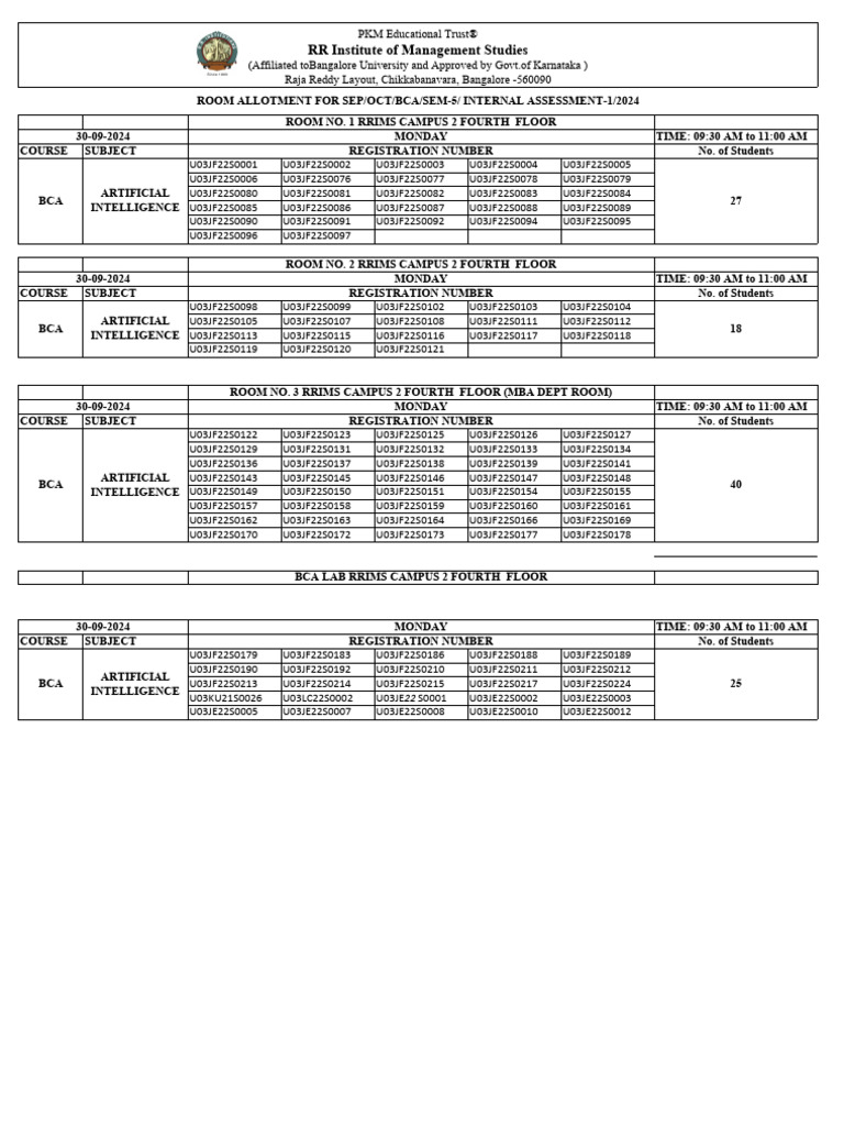 INTERNAL ROOM ALLOTMENT BCA SEM 5 2024[1] | PDF