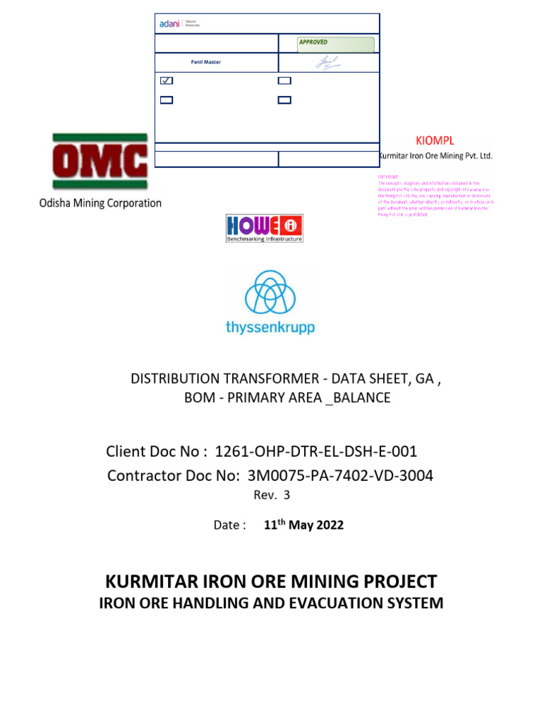 1261-Ohp-Dtr-El-Dsh-E-001 - Distribution Transformer - Pa - Bal - R3 | PDF