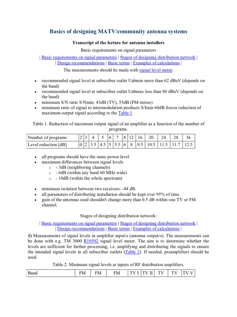 Basics of Designing MATV | PDF | Signal To Noise Ratio | Amplifier