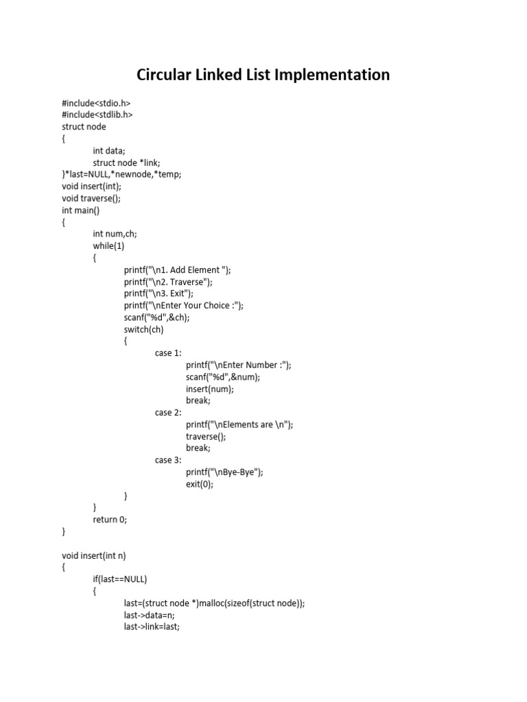 Circular Linked List Implementation (14-09-2020) | PDF