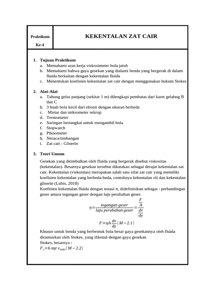 Kekentalan Zat Cair | PDF