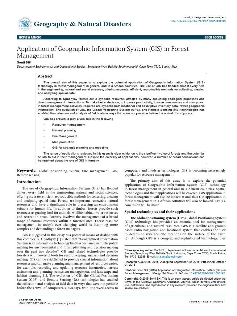 Application of Geographic Information System (GIS) in Forest Management ...
