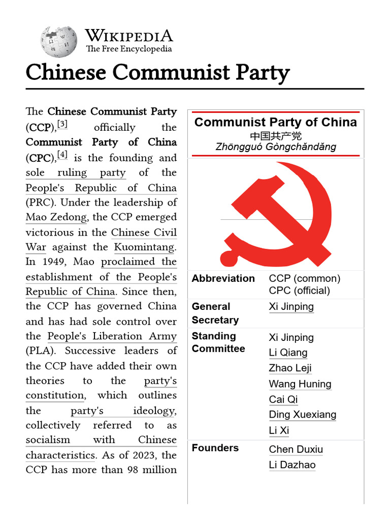 Chinese Communist Party - Wikipedia | PDF