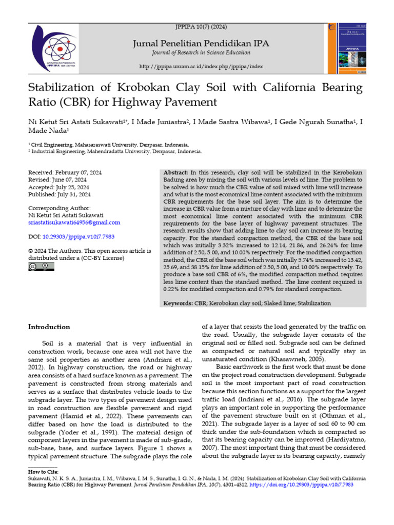 Stabilization of Krobokan Clay Soil With Californi | PDF