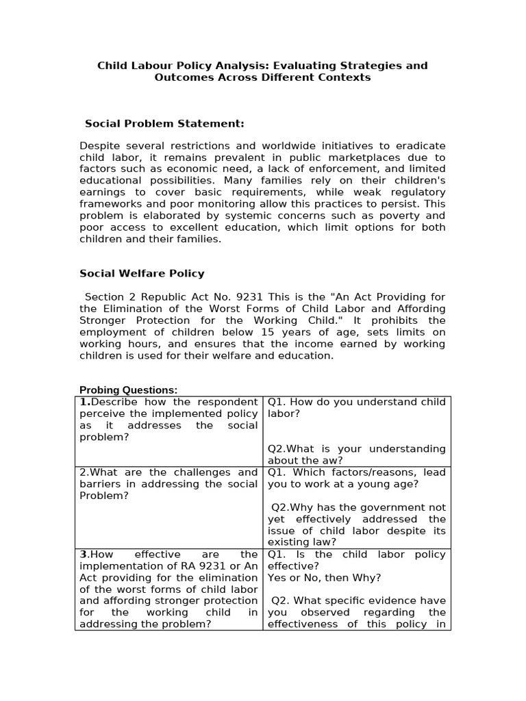 Child Labor Policy Analysis | PDF | Child Labour | Labour Economics