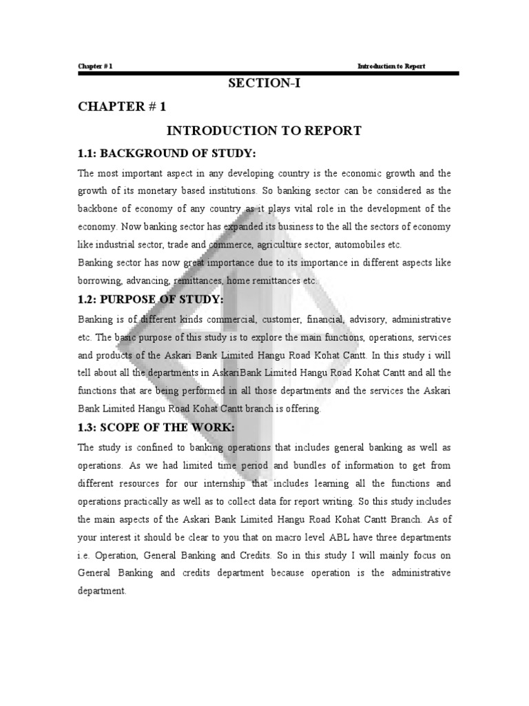 Section-I Chapter # 1 Introduction To Report: 1.1: Background of Study ...