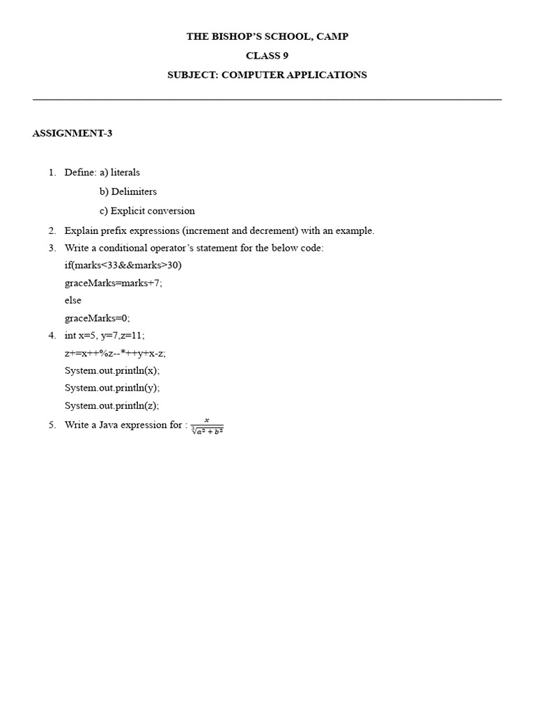Class 9 Java Assignments | PDF | Teaching Methods & Materials | Computers