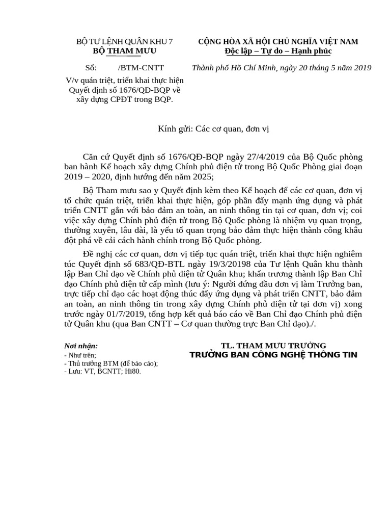 Trien Khai Thuc Hien Ke Hoach CPDT | PDF