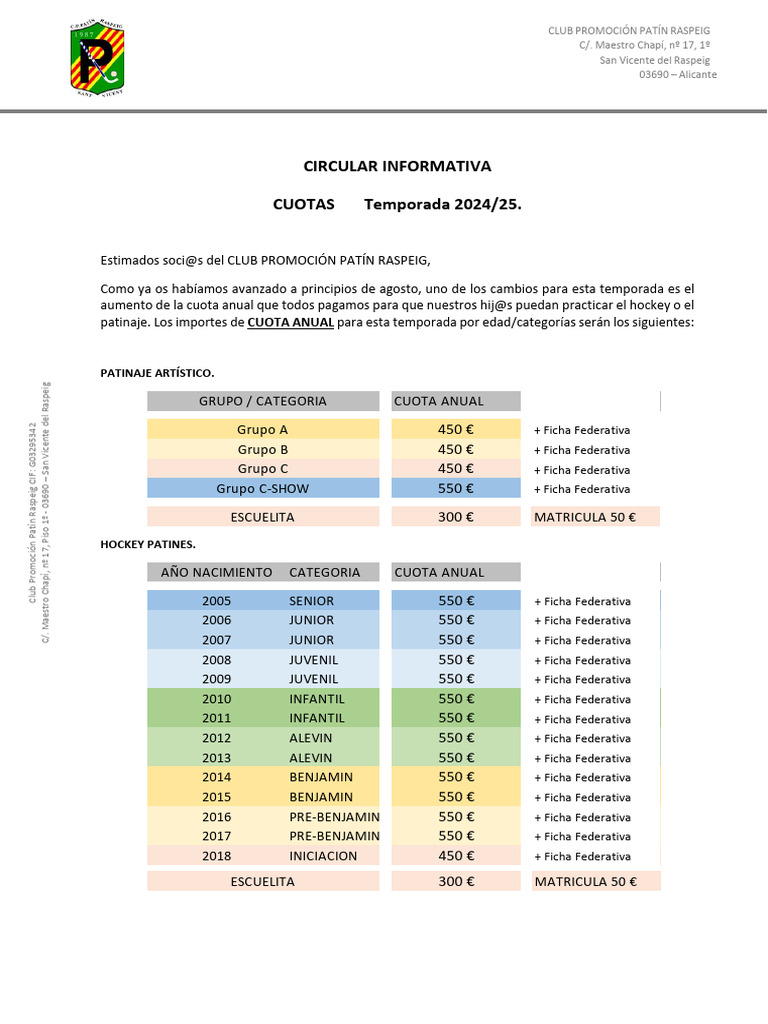 Circular CUOTAS 24-25 | PDF
