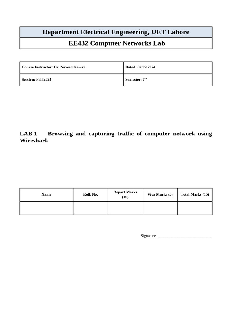 Lab 1-EE432 Computer Networks | PDF
