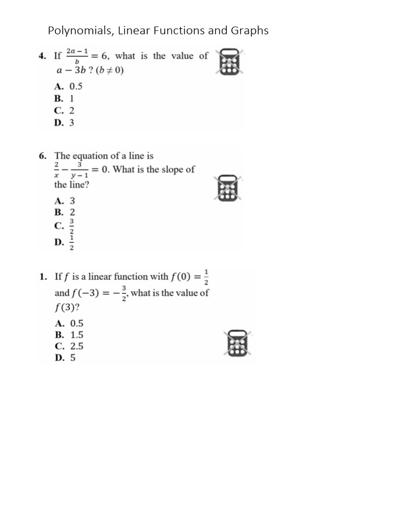 Polynomials, Linear Functions and Graphs | PDF