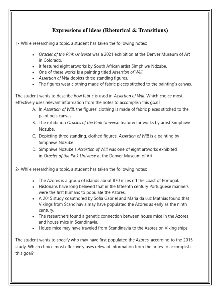 Rhetorical Synthesis & Transitions | PDF