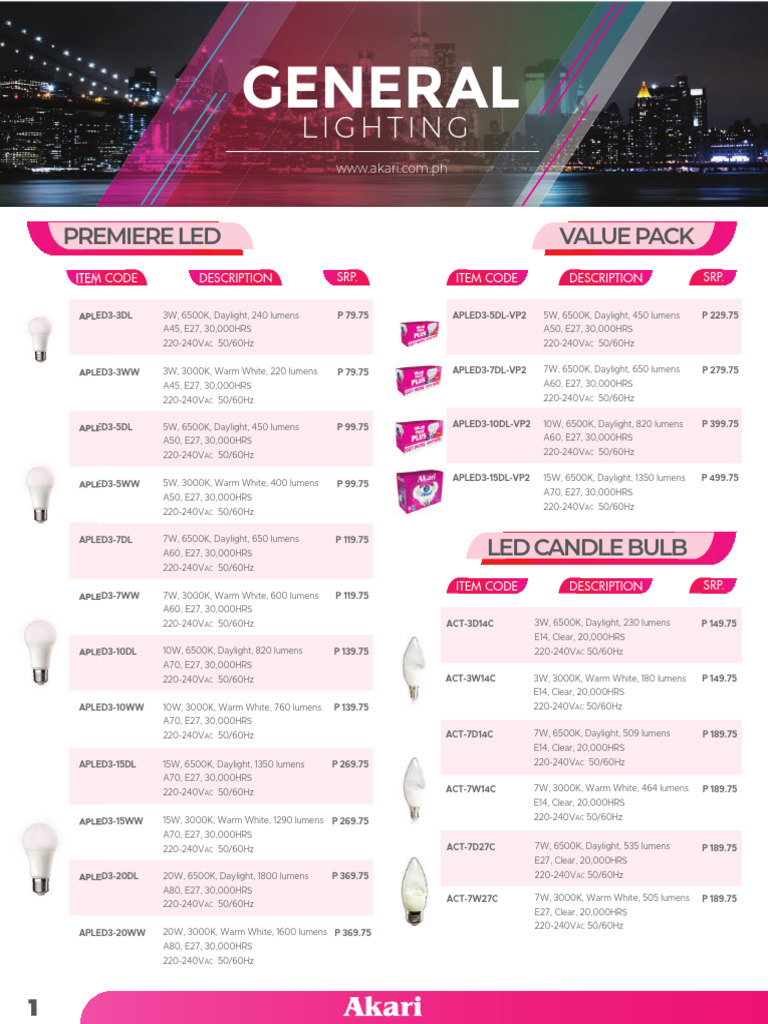 Akari LED Lighting Product Catalogue | PDF | Lighting | Electricity
