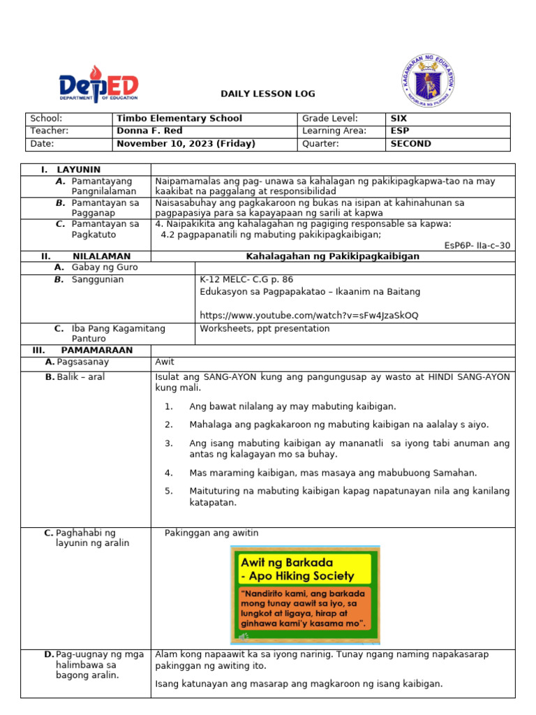 Week 1 Day 4 Esp 6 2nd Quarter Pdf