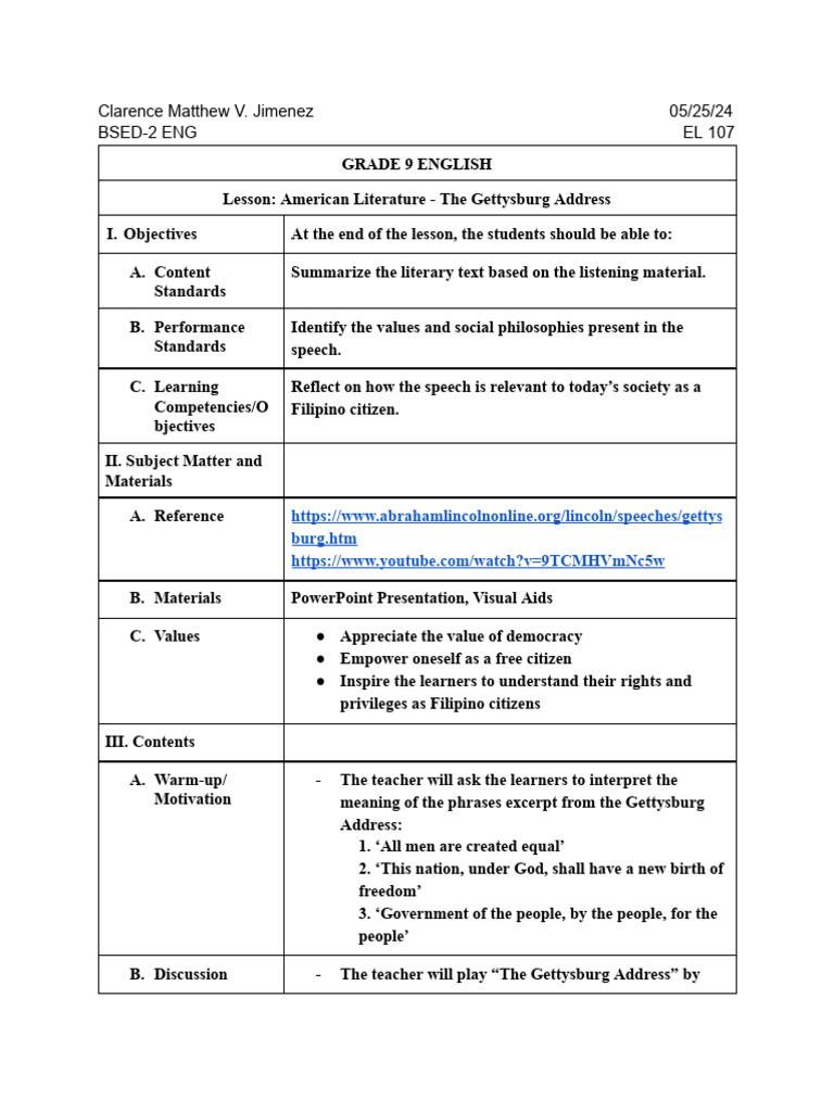 Lesson Plan English 9 | PDF