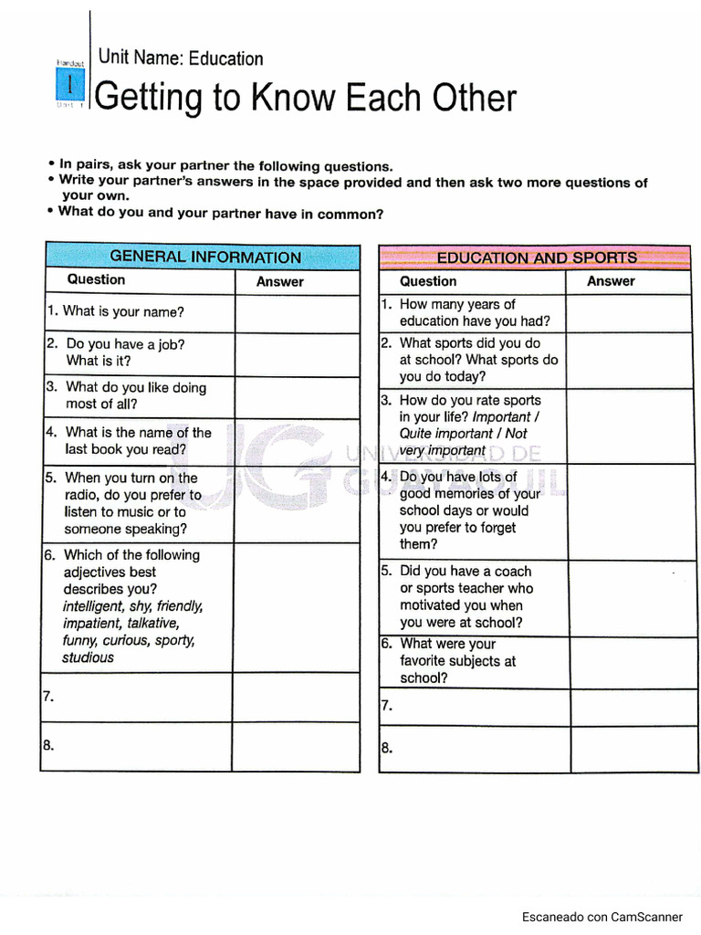 Pair Activity - Getting To Know Each Other | PDF