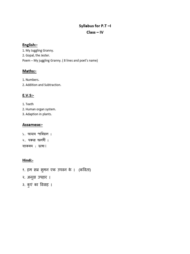 Class IV Syllabus Pt1 | PDF