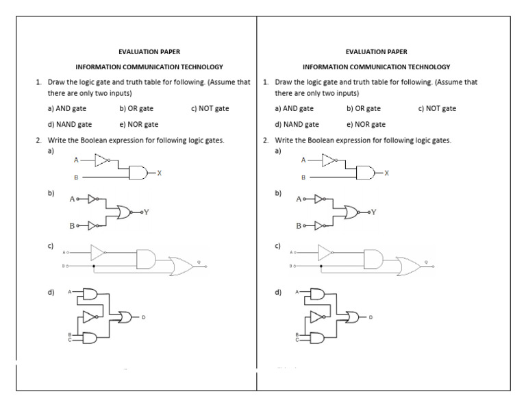 EVALUATION PAPER Logic Gates | PDF