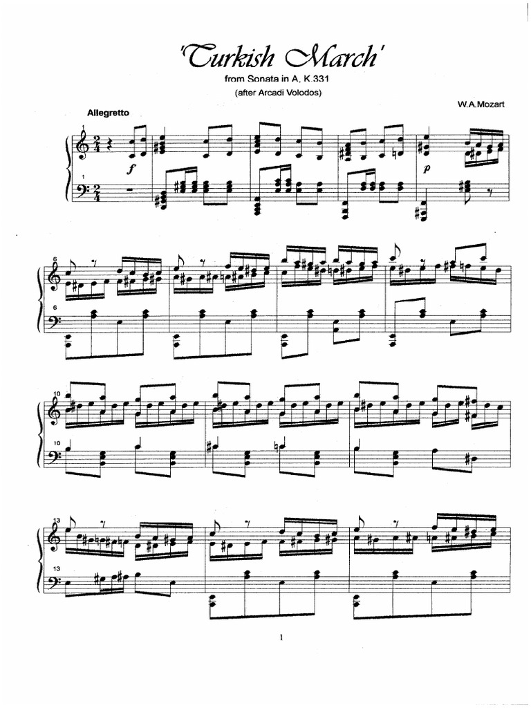 (Sheet Music - Piano) Mozart - Volodos - Turkish March Piano Score | PDF