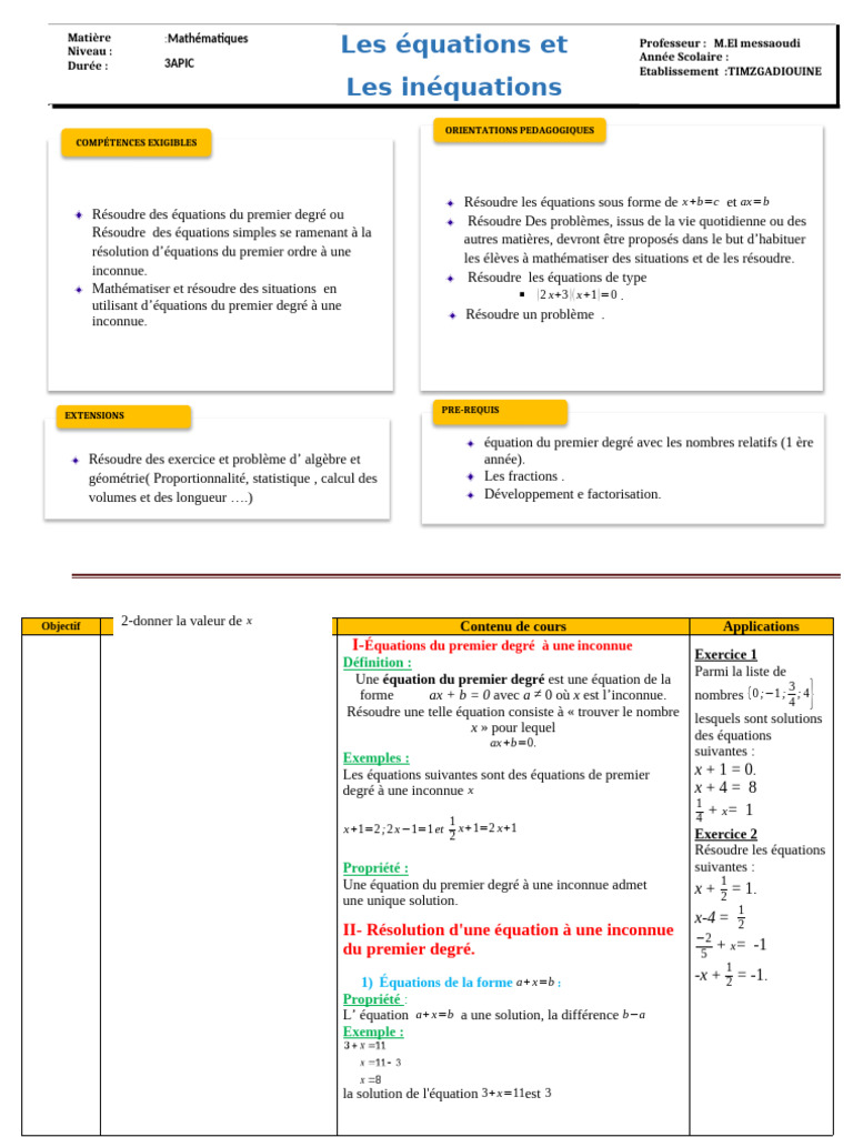 Equations Et Inequations Serie D Exercices Maths 3AC Word 3 | PDF